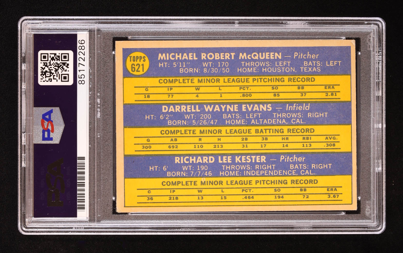 Darrell Evans Signed Mike McQueen RC / Darrell Evans RC / Rick Kester ...